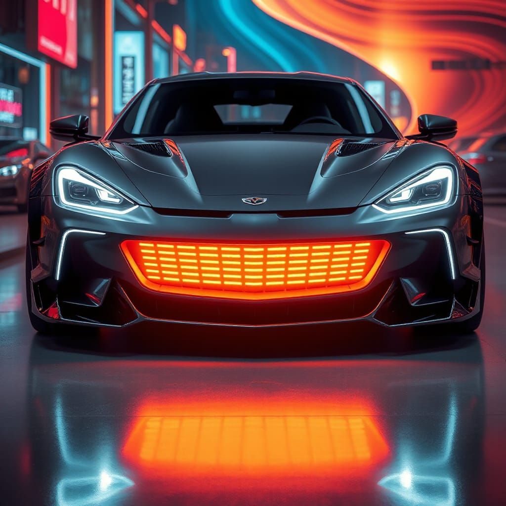 "K.I.T.T." (2025) - Cybernetic Speedster in Neon Cityscape