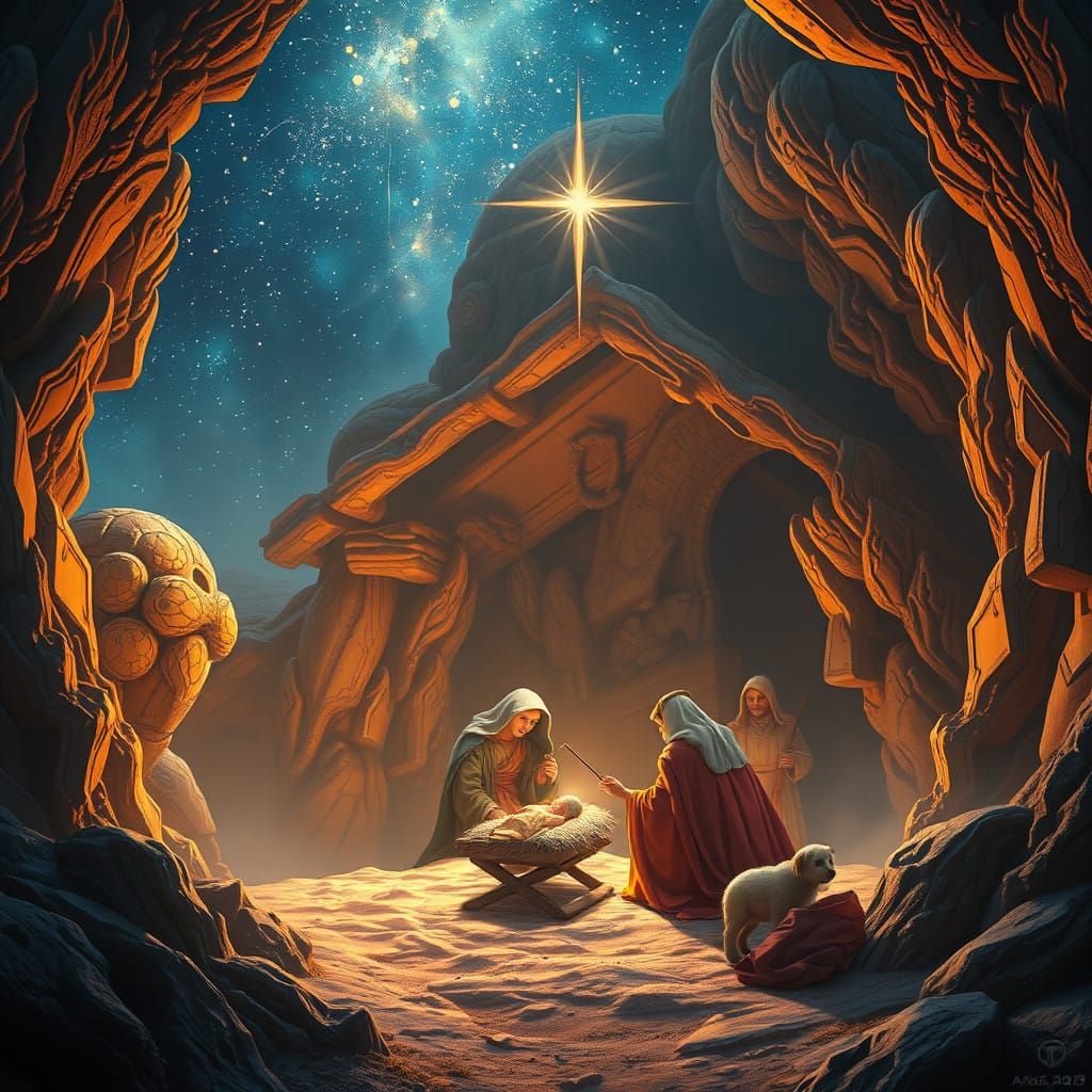 Majestic Nativity Scene in Detailed Matte Painting... - AI Art