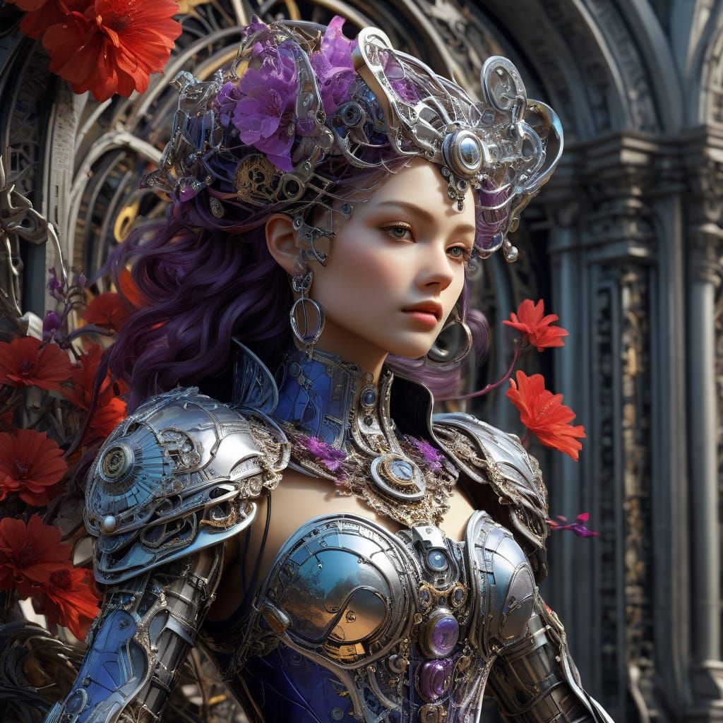 Ethereal Baroque Princess in Chrome and Gold - AI Art