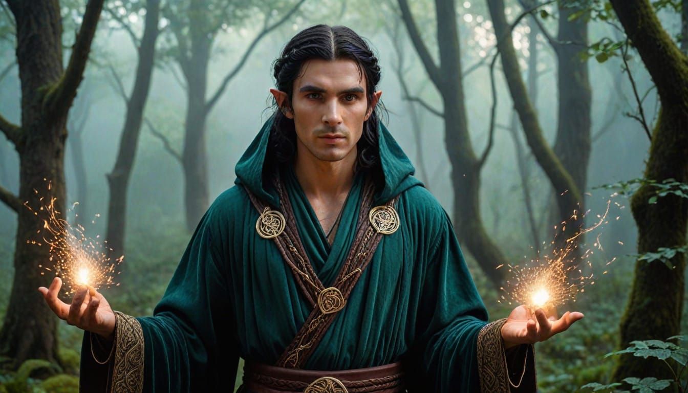 Elven Sorcerer Weaving an Arcane Spell