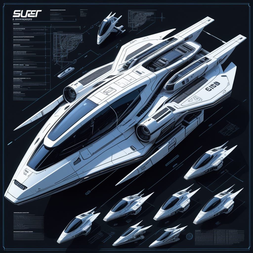 Futuristic Saucer Spaceship Technical Illustration... - AI Art