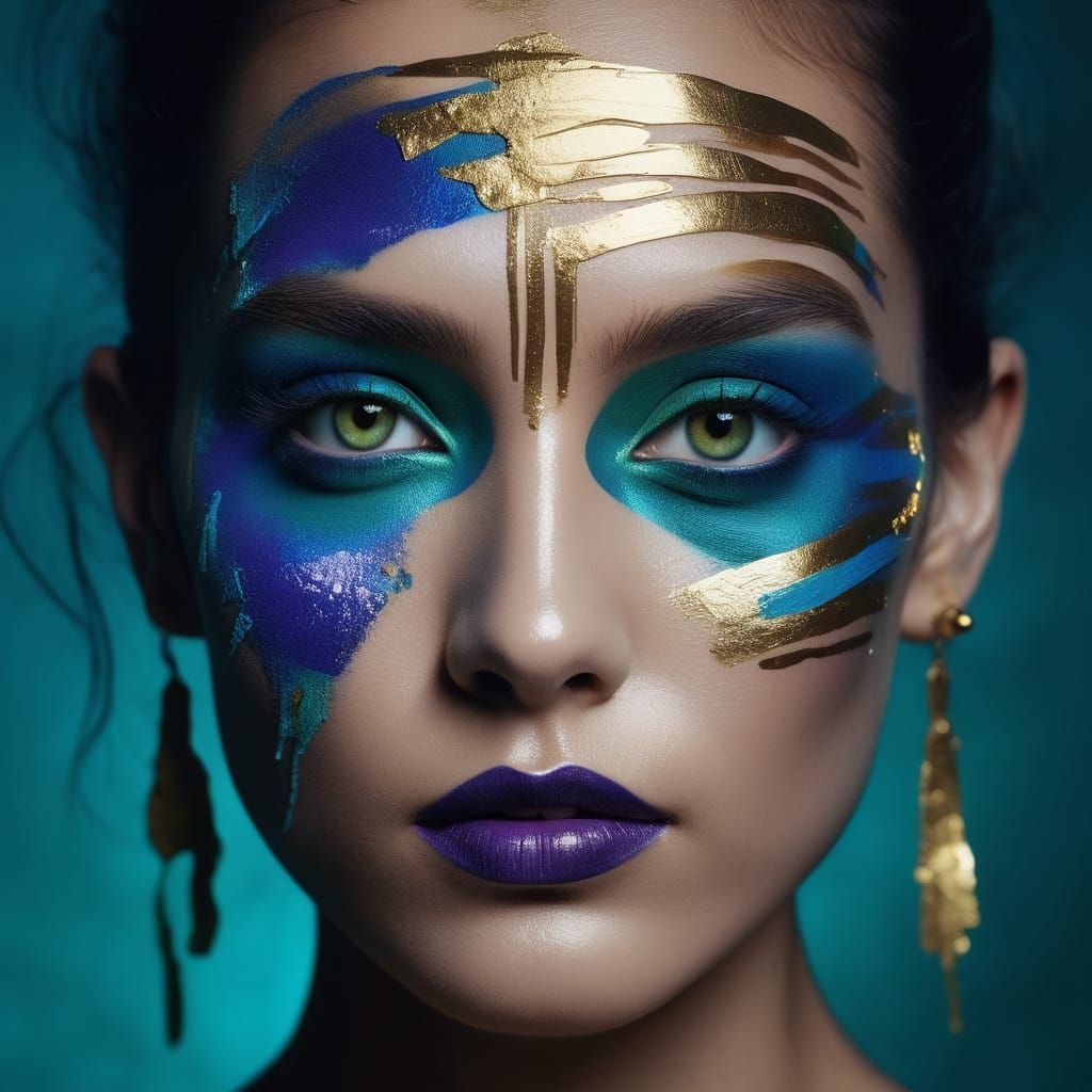 Mesmerizing Eyes in Gold and Emerald Hues, Cyberpu... - AI Art