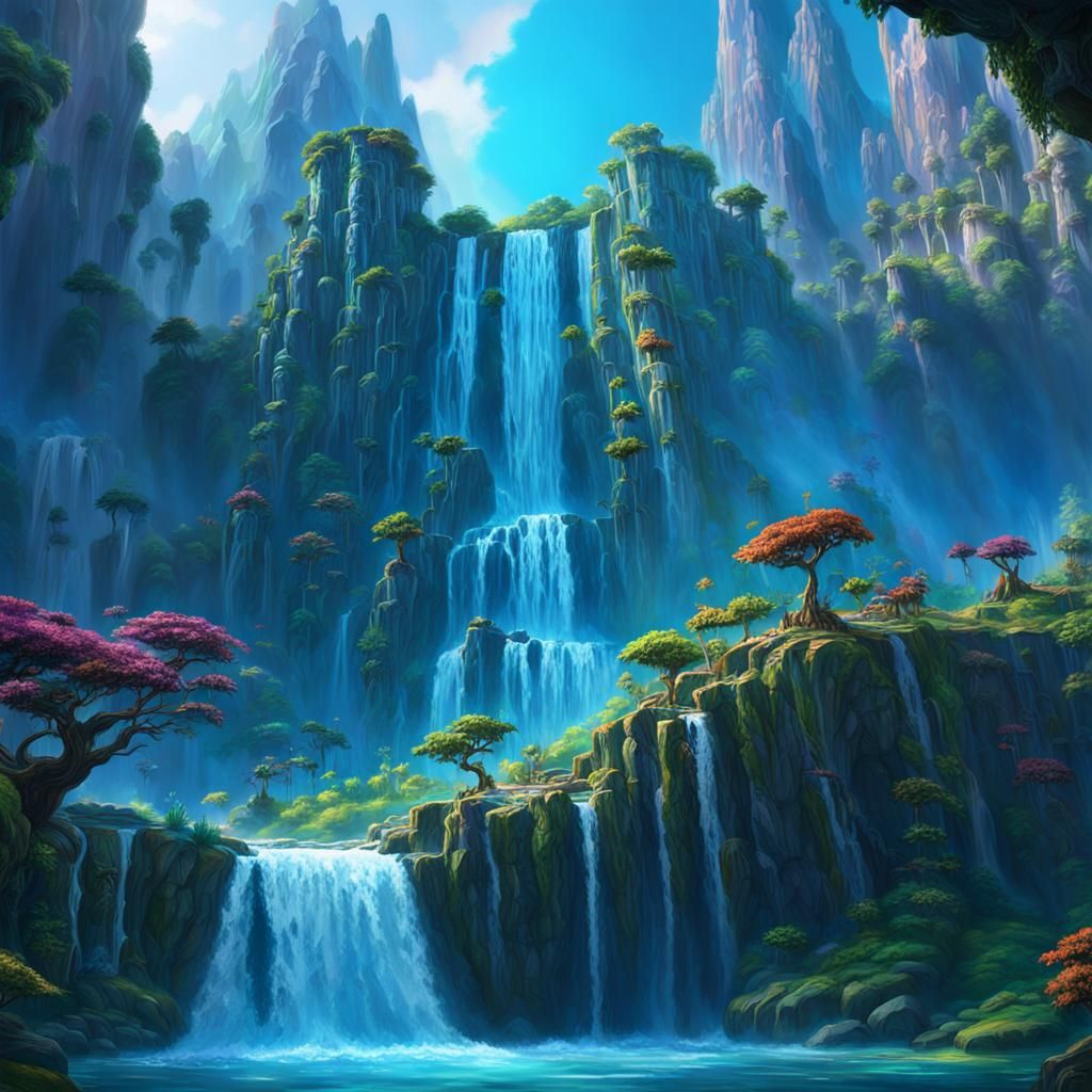 Waterfall and mountains floating mountains of Pandora - AI Generated ...