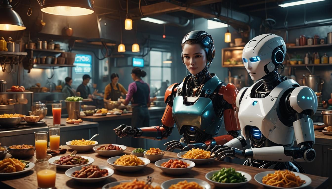 Robots Eating Food - AI Generated Artwork - NightCafe Creator