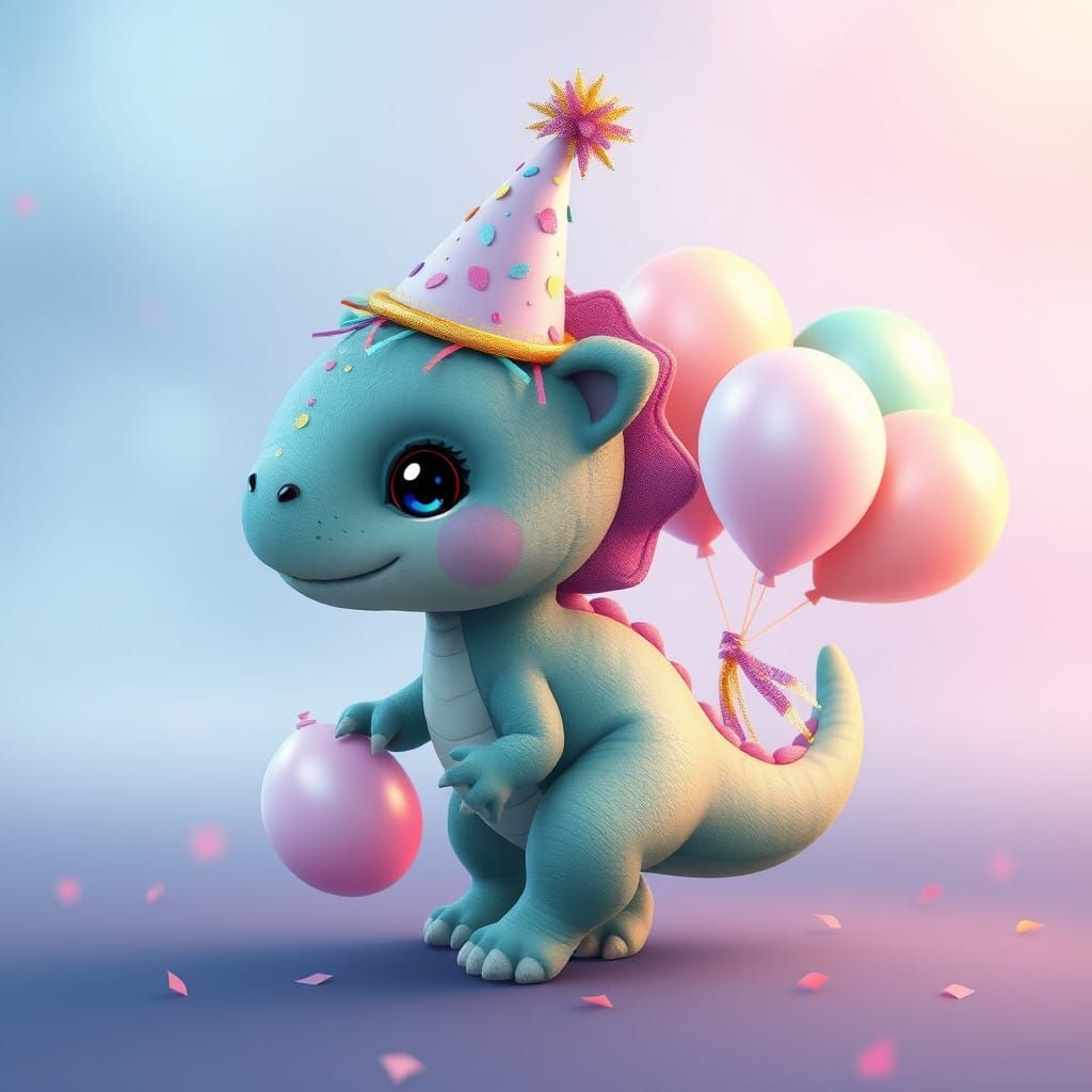 Chibi Dino Celebrates Birthday in Whimsical Fantas... - AI Art