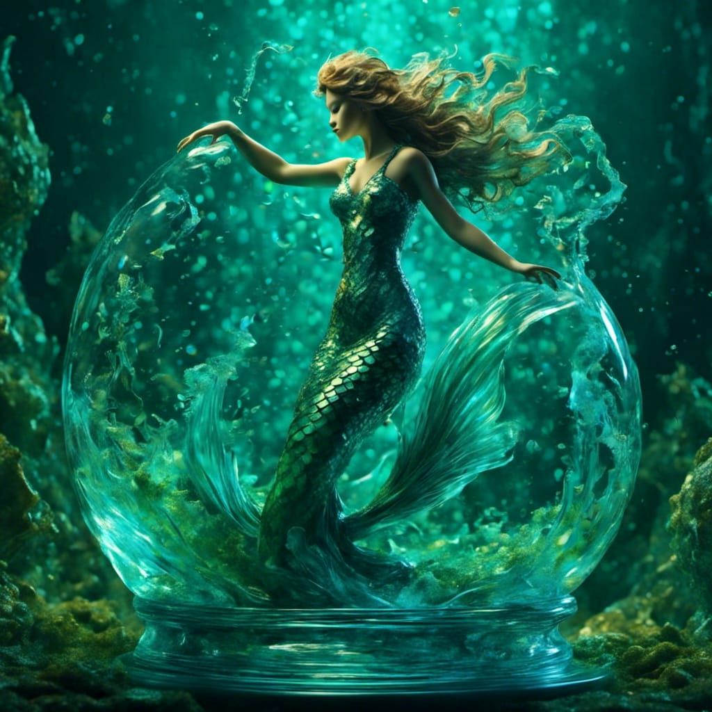 Green translucent mermaid sculpture