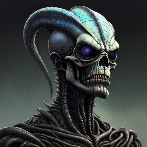 Surreal Xenomorph Portrait in Polished Art Deco St... - AI Art