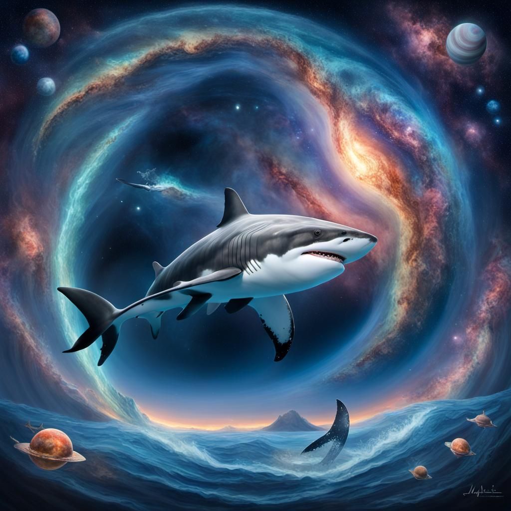 ""Generate an image of a stunning and vibrant humpback Shark gracefully ...