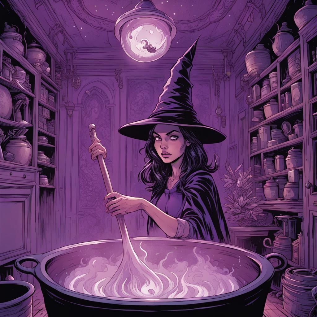 A purple witch in her cauldron room. - AI Generated Artwork - NightCafe ...