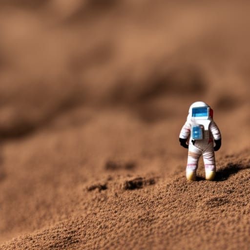 tiny, miniture astronaut on Mars, small, shift-tilt focus, shift tilt ...