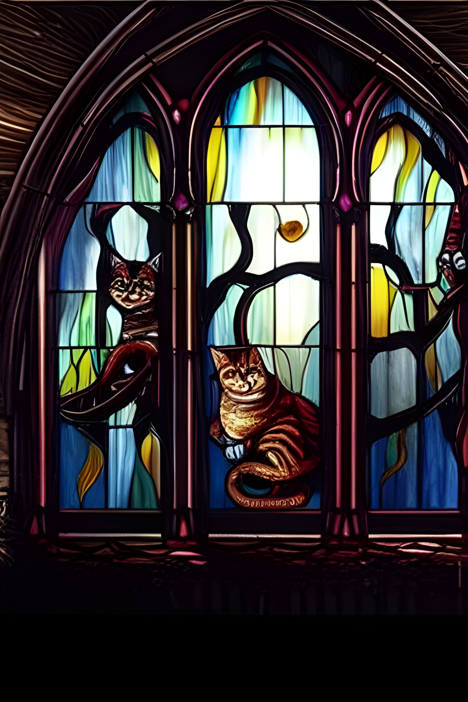 Stained glass window; Eldritch hyperdetailed Gothic horror oil painting ...