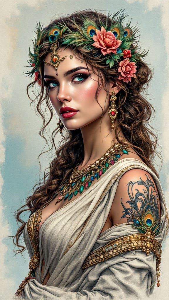 Goddess Hera realistic style - Goddess Hera in Exquisite Tat...