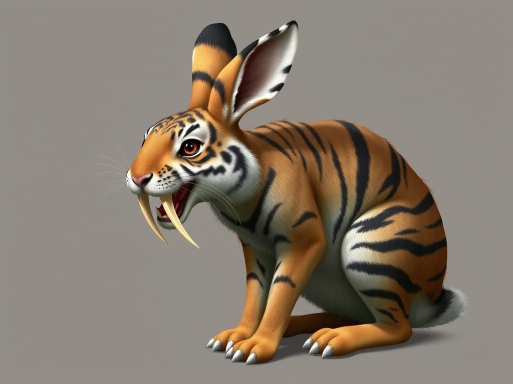 Prehistoric Bunny with Tiger Stripes and Saber Tus... - AI Art