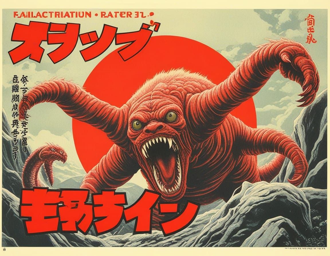 Japanese Creature Feature Poster - Eastern Horror Monster Mo...