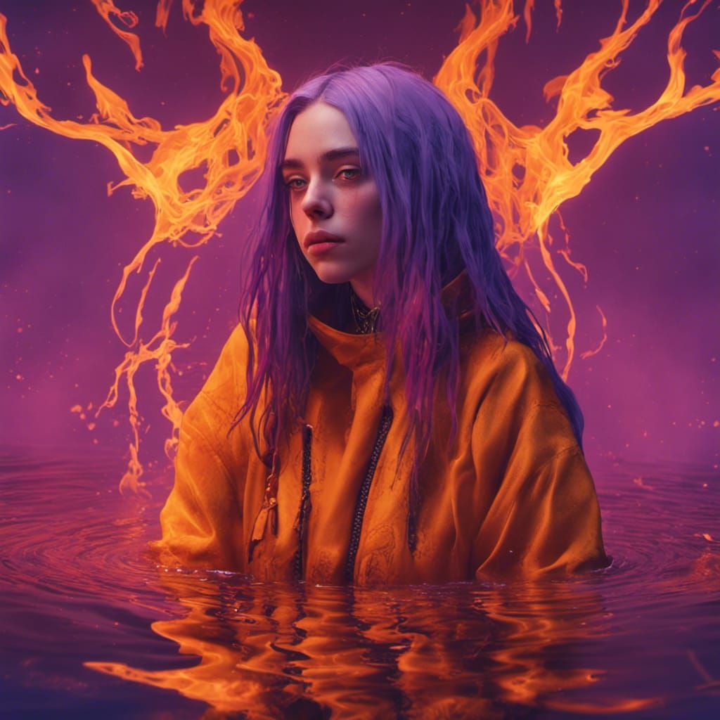billie eilish in a pool of fire - AI Generated Artwork - NightCafe Creator