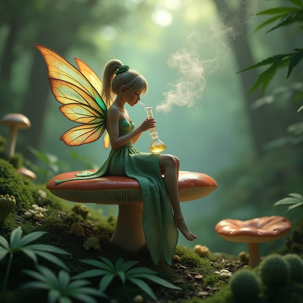 Surreal Cannabis Fairy in Enchanted Marijuana Fore... - AI Art