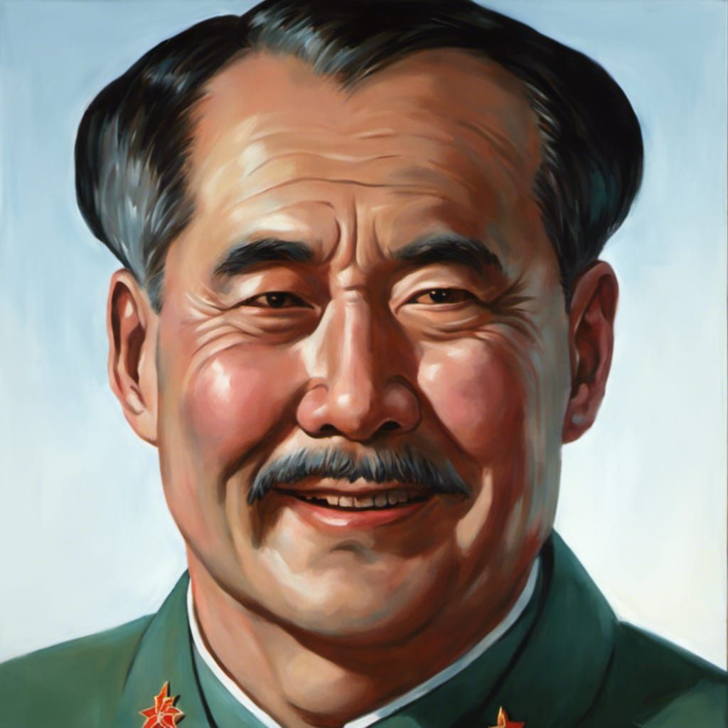 A happy Russian man clothed as a Communist Japanese General. detailed ...