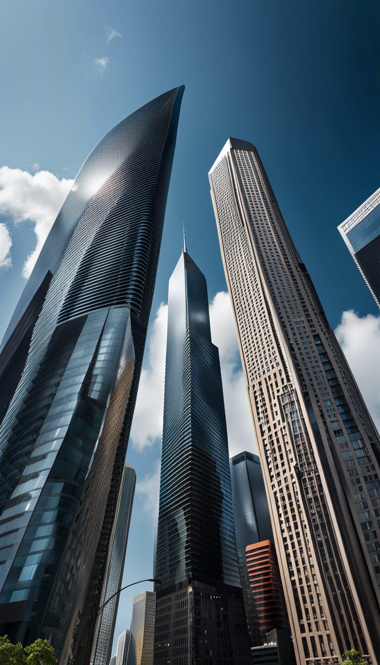 a group of skyscrapers, tall and imposing, dominating the skyline - AI ...