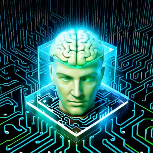 3D Aerial view, surreal brain maze containing human Cybernetic Brain in ...