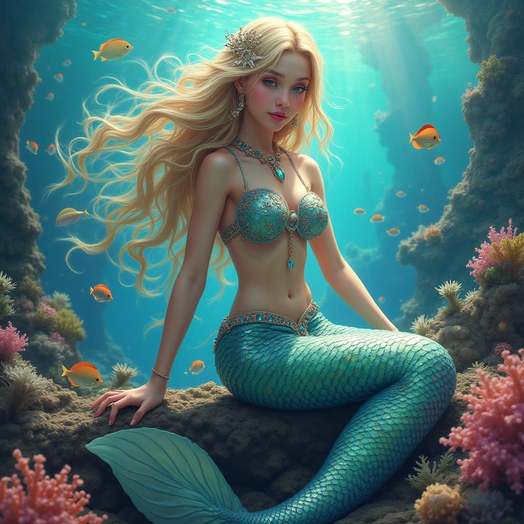 Surreal Mermaid Maiden in Vibrant Marina World - AI Art