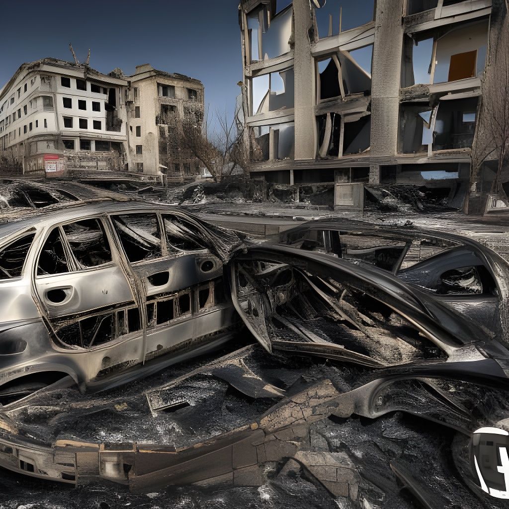 earthquake, Totally burnt down and collapsed wreckage in modern city ...