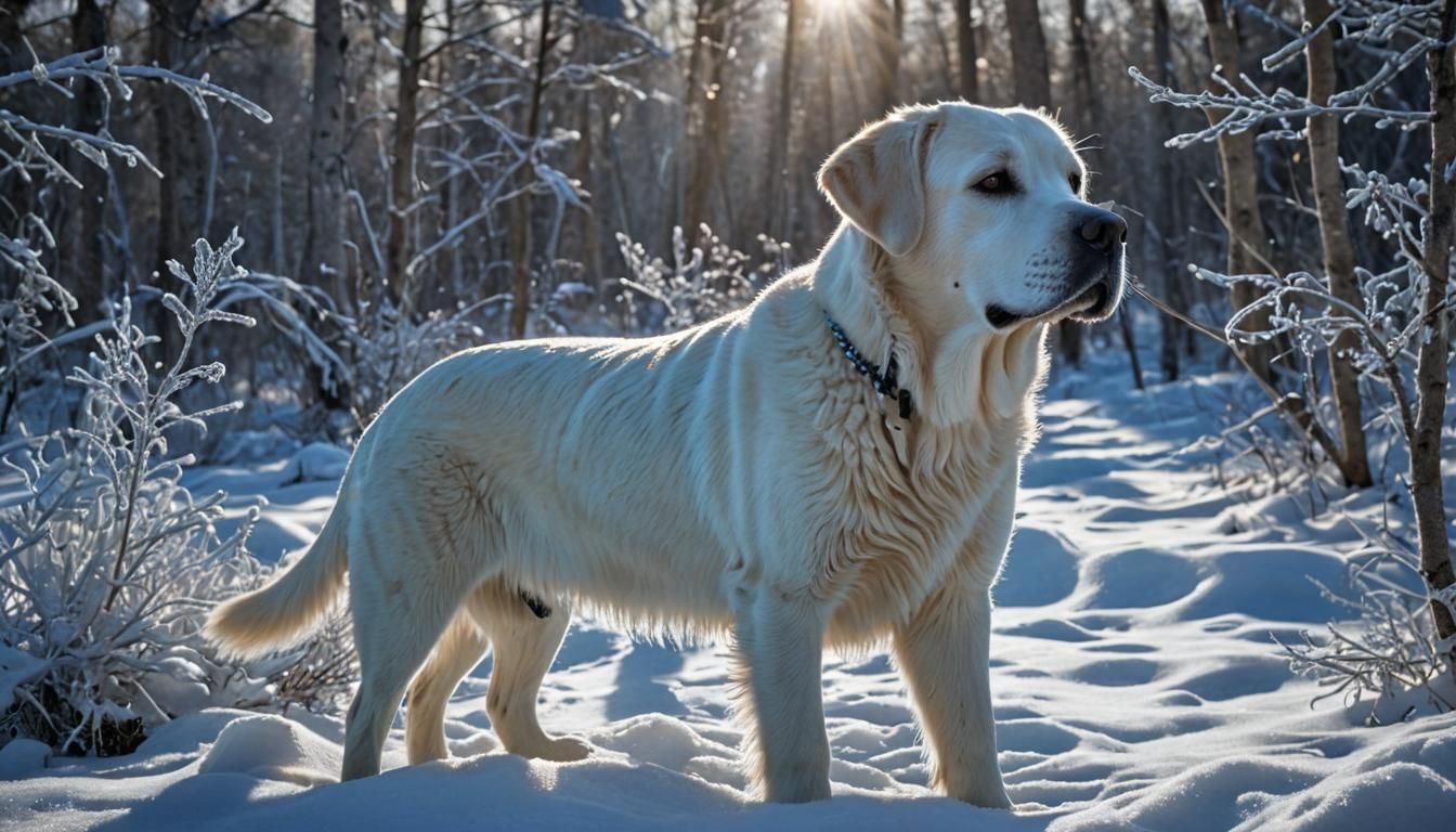🌕 As moonlight cascades, enchanting patterns play on the Labrador's ...