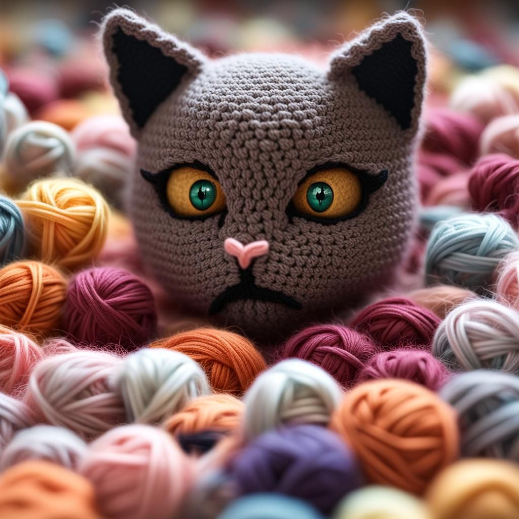 A crochet cat in a crochet world, intricate, 64k resolution, a ...