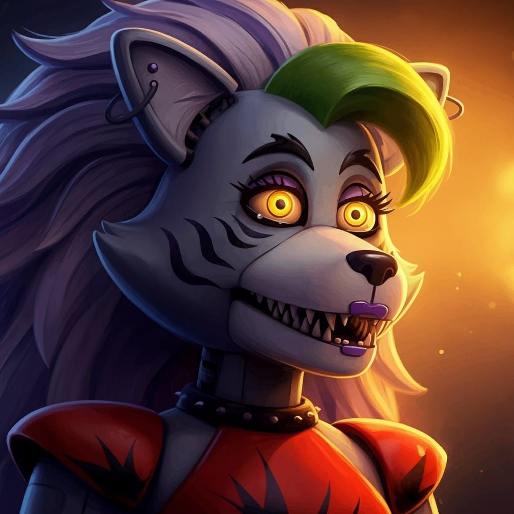 Haunted Animatronic Roxanne Wolf in a Vibrant Carn... - AI Art