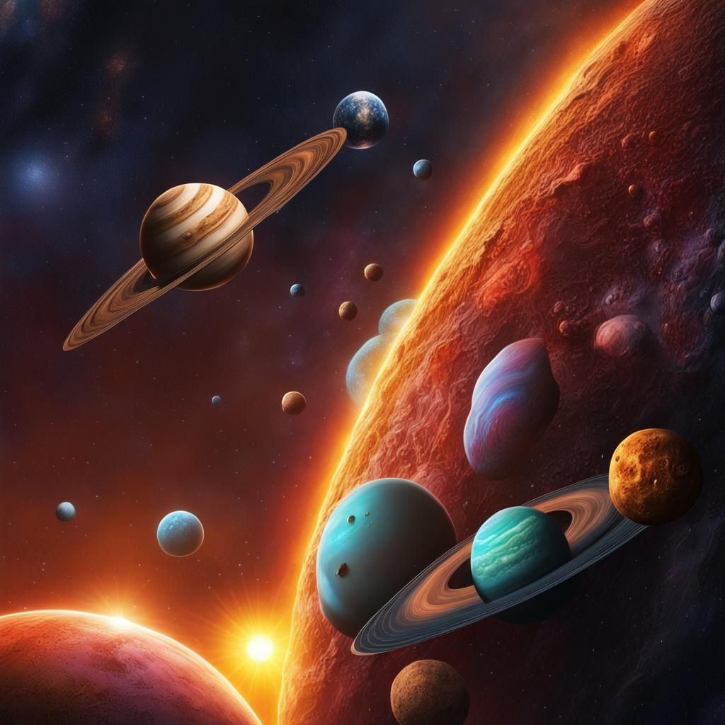 Alien Solar system star with planets and asteroid belts - AI Generated ...