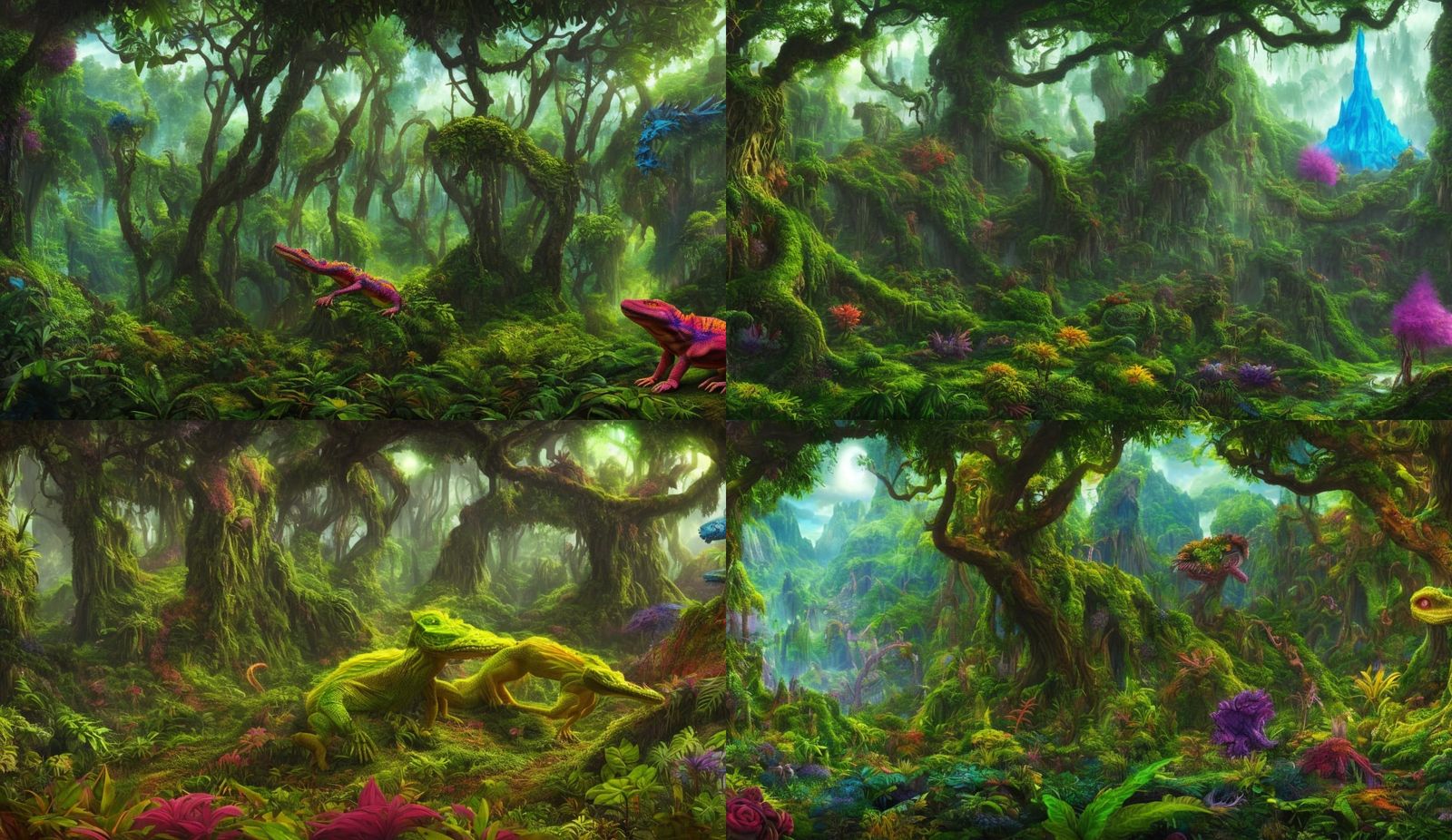 a world full of colorful fantasy vegetation and fantasy reptilian ...