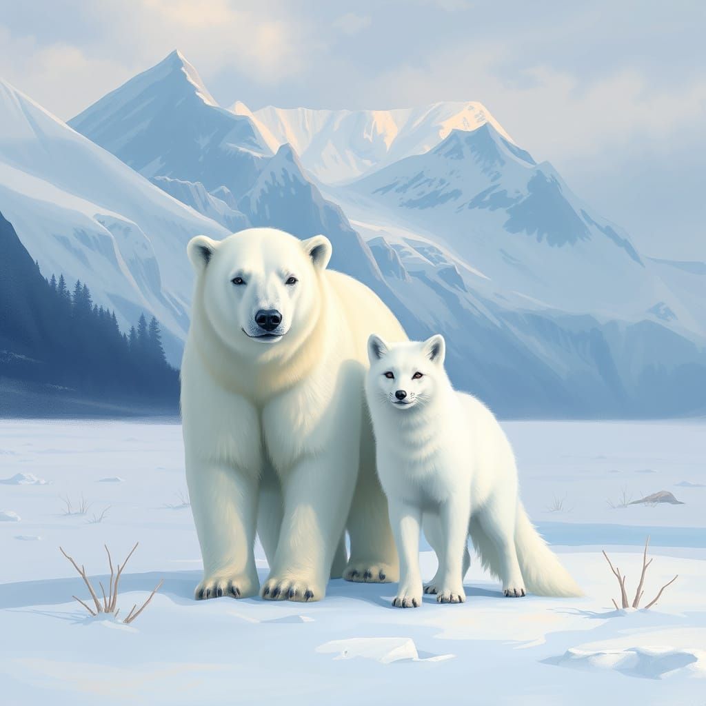 polar bear and arctic fox - Polar Bear and Arctic Fox in Sno...