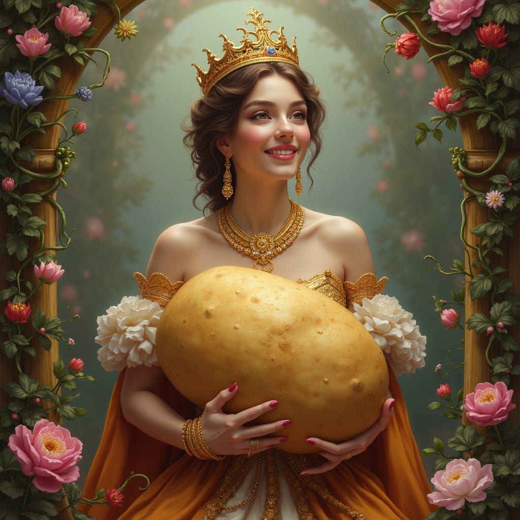 Fat potato princess - Whimsical Royal Figure Cradling Glowin...
