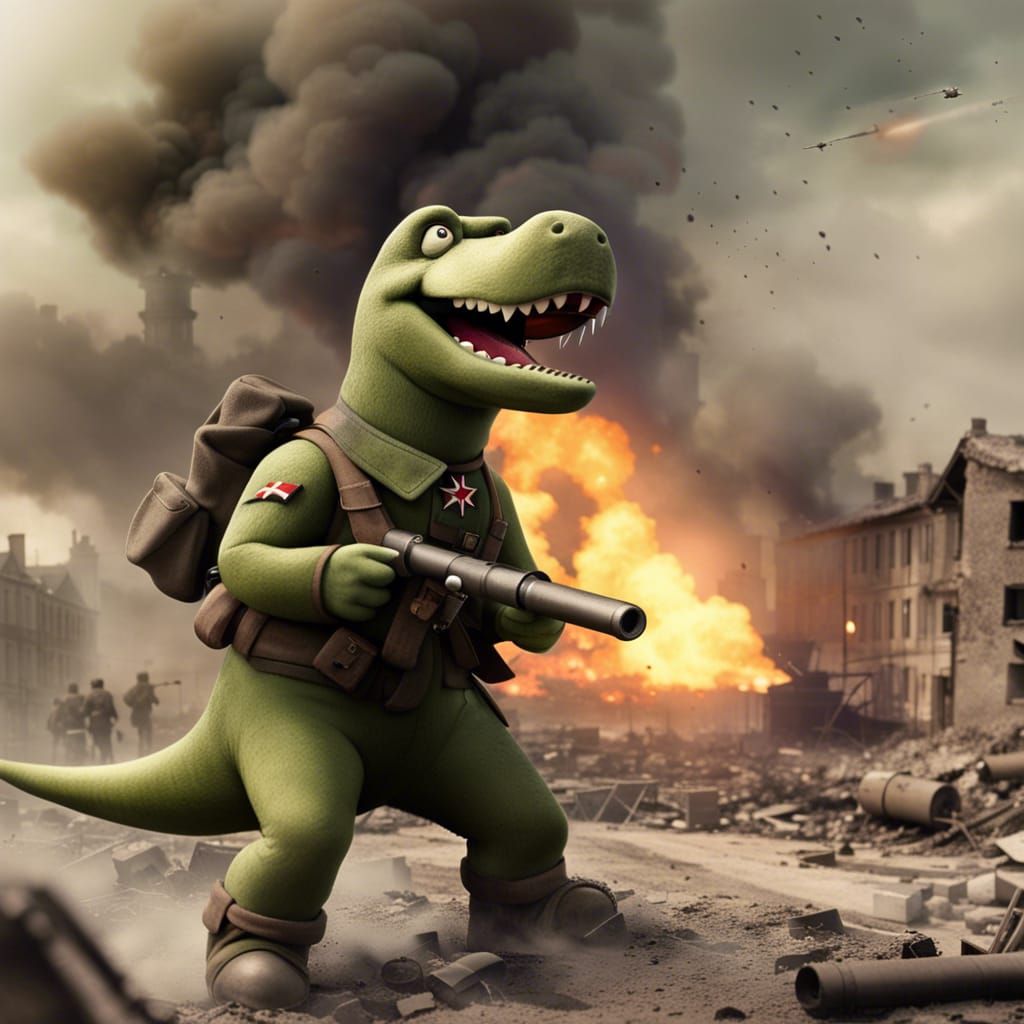 Barney the dinosaur at the Battle of Stalingrad, WWII - AI Generated ...