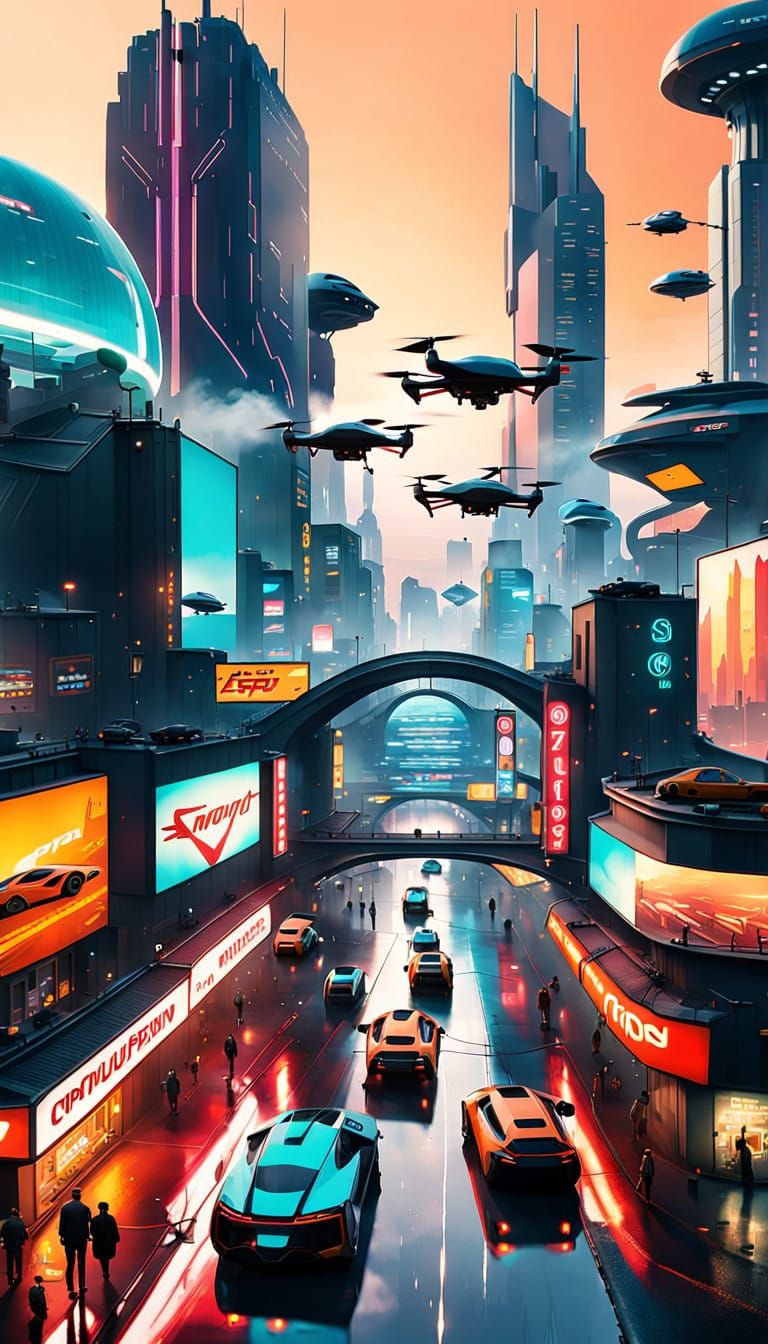 Cyberpunk Cityscape at Dusk, 2099 - AI Art
