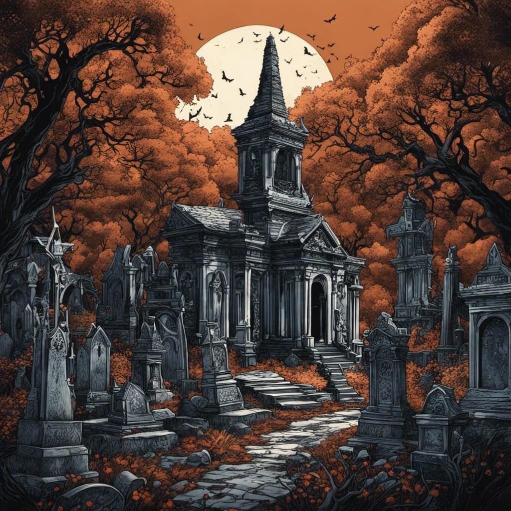 Spooky Church - Haunted Graveyard Ink Illustration in Unreal...