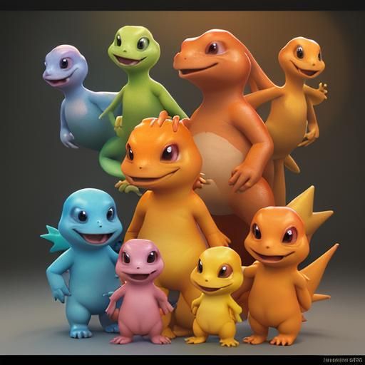 A charmander with his multi-colored charmander family - AI Generated ...
