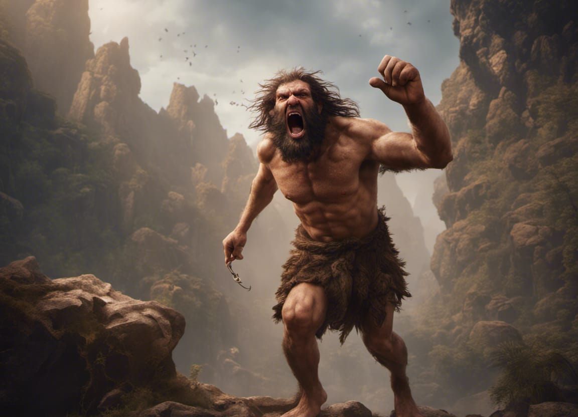 A caveman shouting angrily and seem to be calling to someone - AI ...