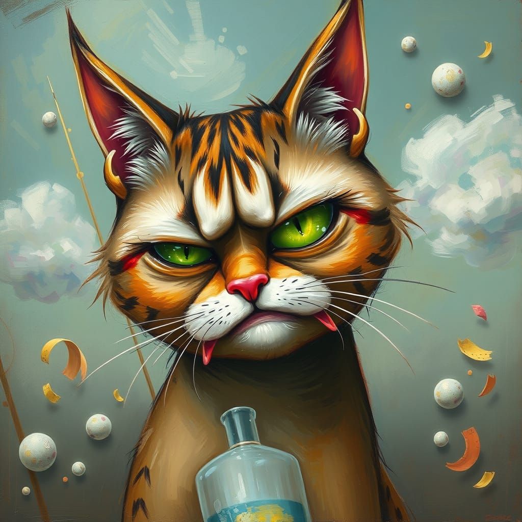 Surrealist Cat Expresses Disgust in Vibrant, Expre... - AI Art