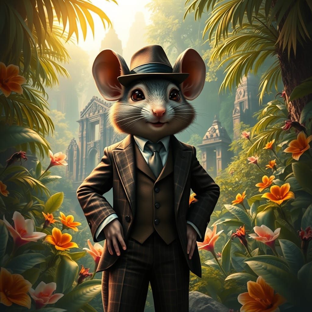 Elegant Mouse Adventurer in Exotic Jungle Setting - AI Art