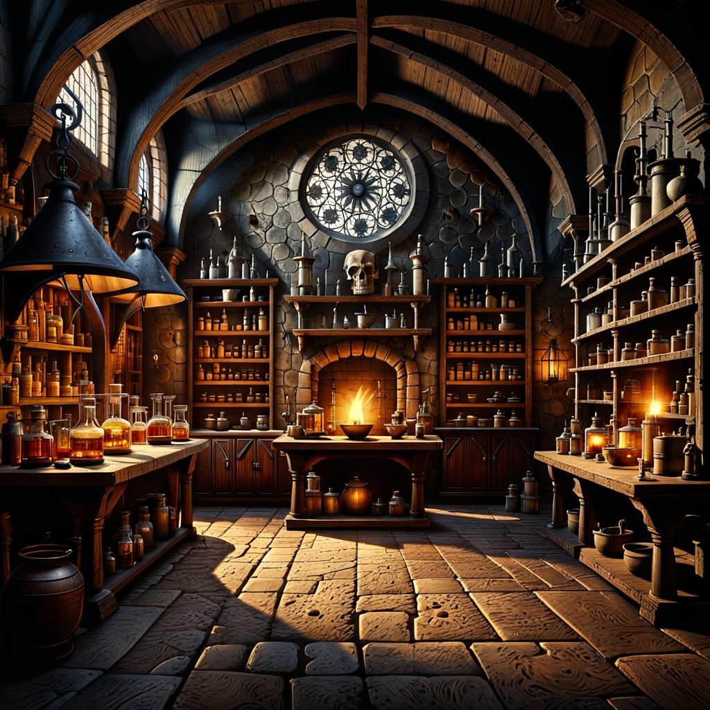 Medieval Lair. Alchemy Lab - AI Generated Artwork - NightCafe Creator