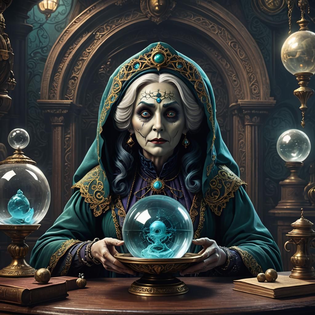 madame leota from the haunted mansion; disneyland; head covered with a ...