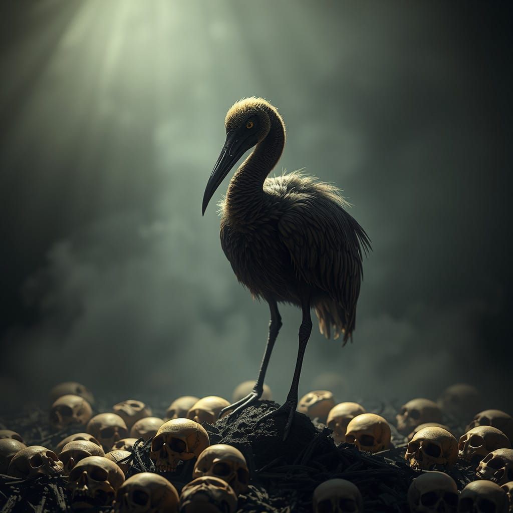 Hyperrealistic Dodo Bird Triumphs Over Human Skull... - AI Art