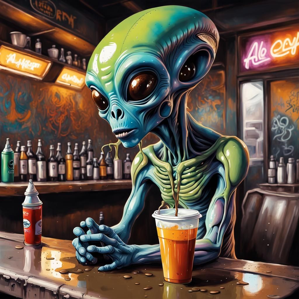 alien in a bar - AI Generated Artwork - NightCafe Creator
