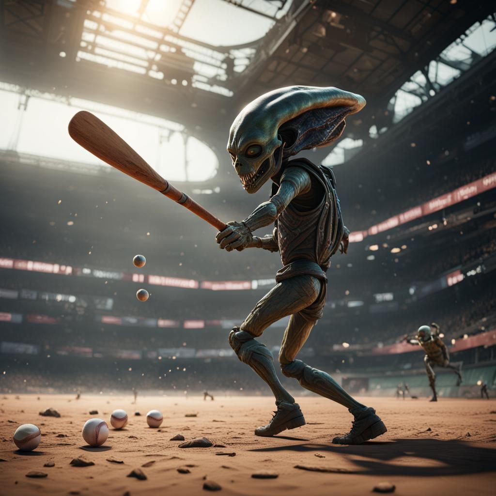 An alien playing BaseballIn - AI Generated Artwork - NightCafe Creator