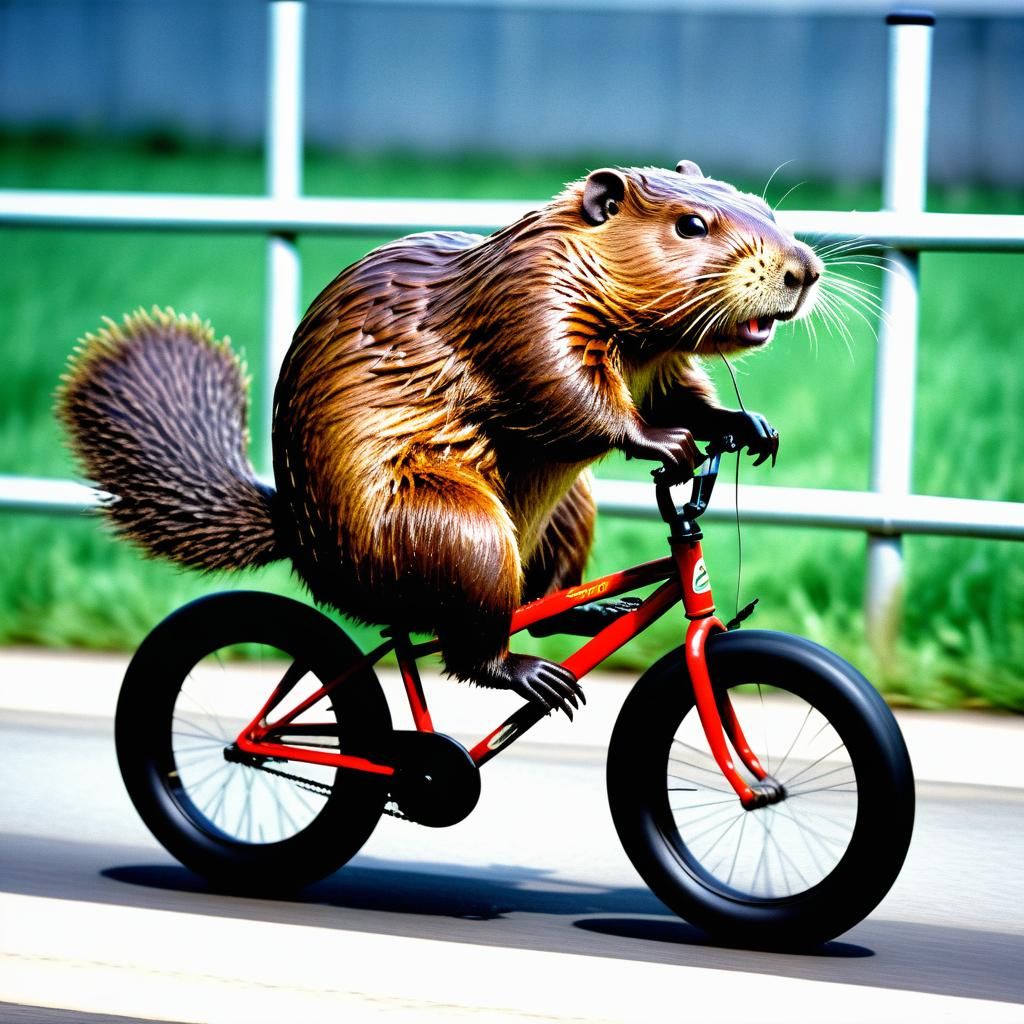 Professional photograph of a beaver riding a bike - AI Generated ...