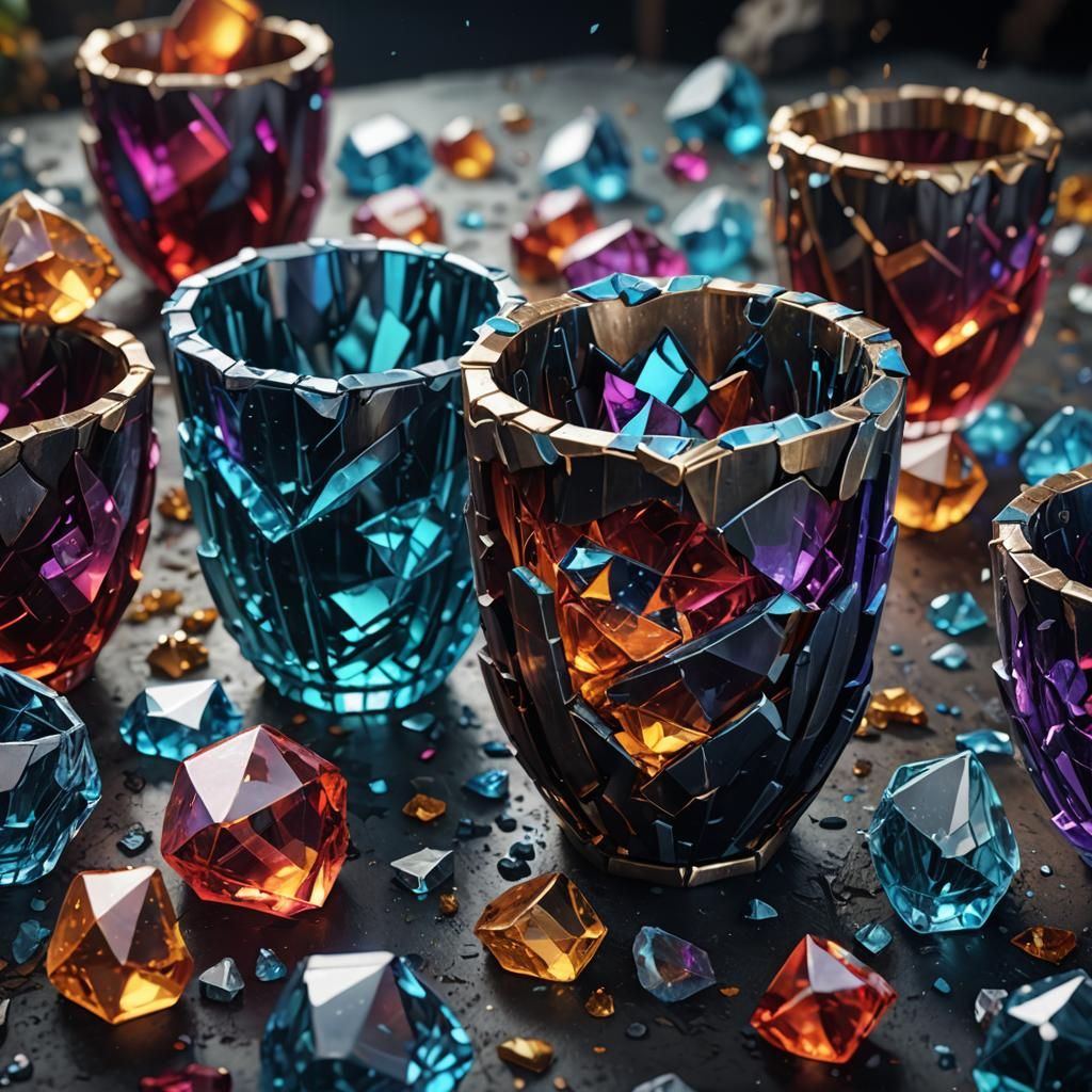 broken crystal cups - AI Generated Artwork - NightCafe Creator