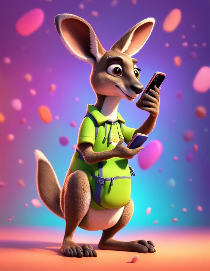 A kangaroo pulling a mobile phone out of her pouch - AI Generated ...