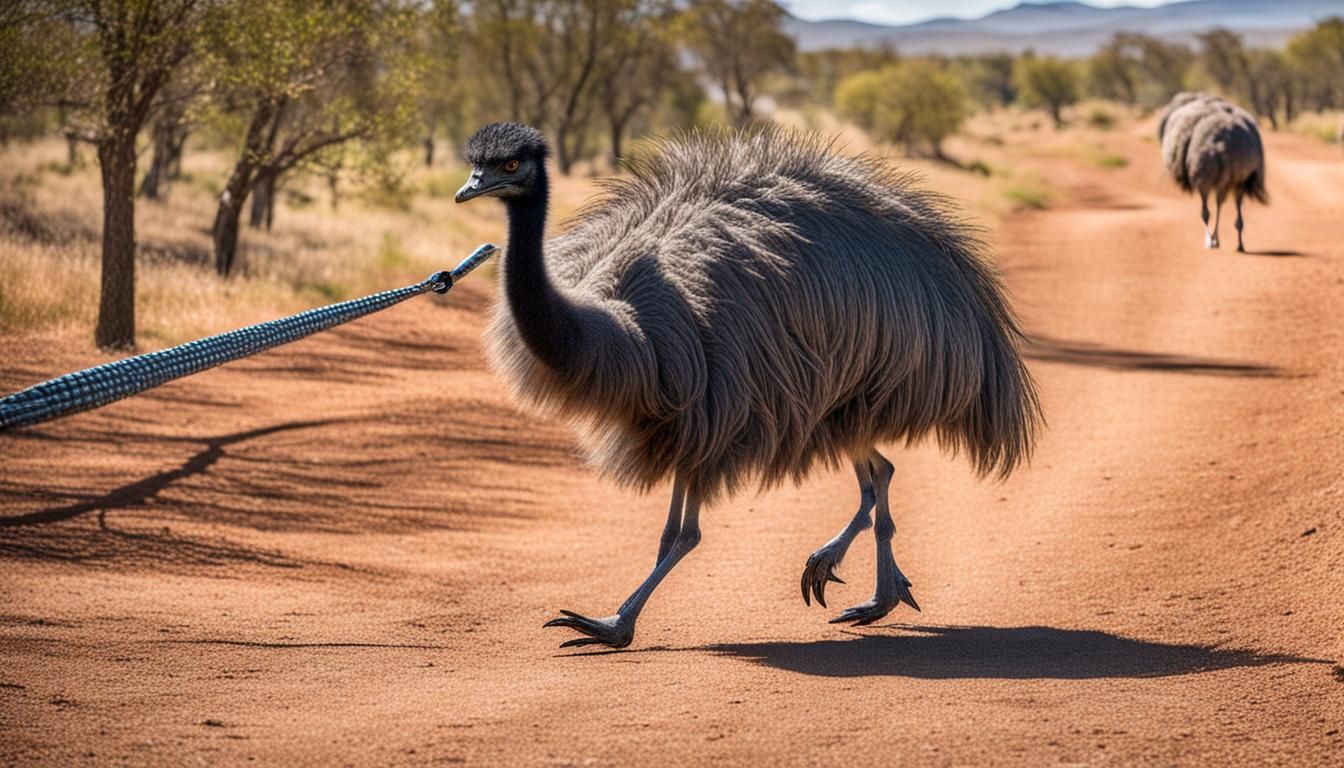 Walking the emu on leash - AI Generated Artwork - NightCafe Creator