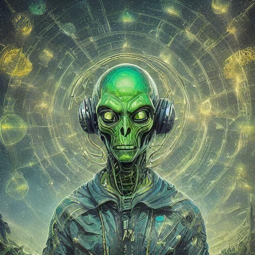 green alien with a cool background - AI Generated Artwork - NightCafe Creator