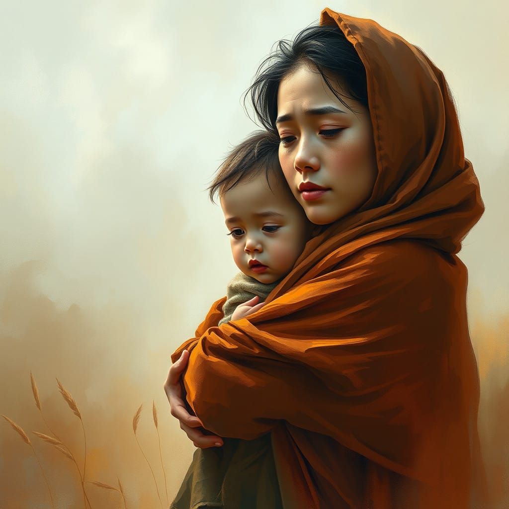 Subtle emotion in the face of a tender parent